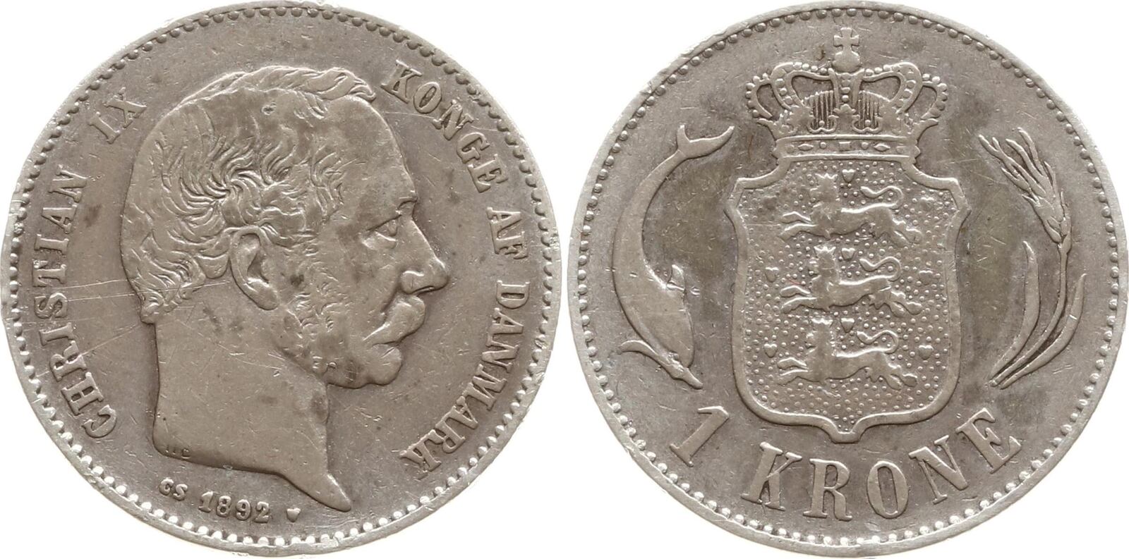 Dänemark, Königreich 1 Krone 1892 Christian IX., 1863 - 1906 Sehr schön ...