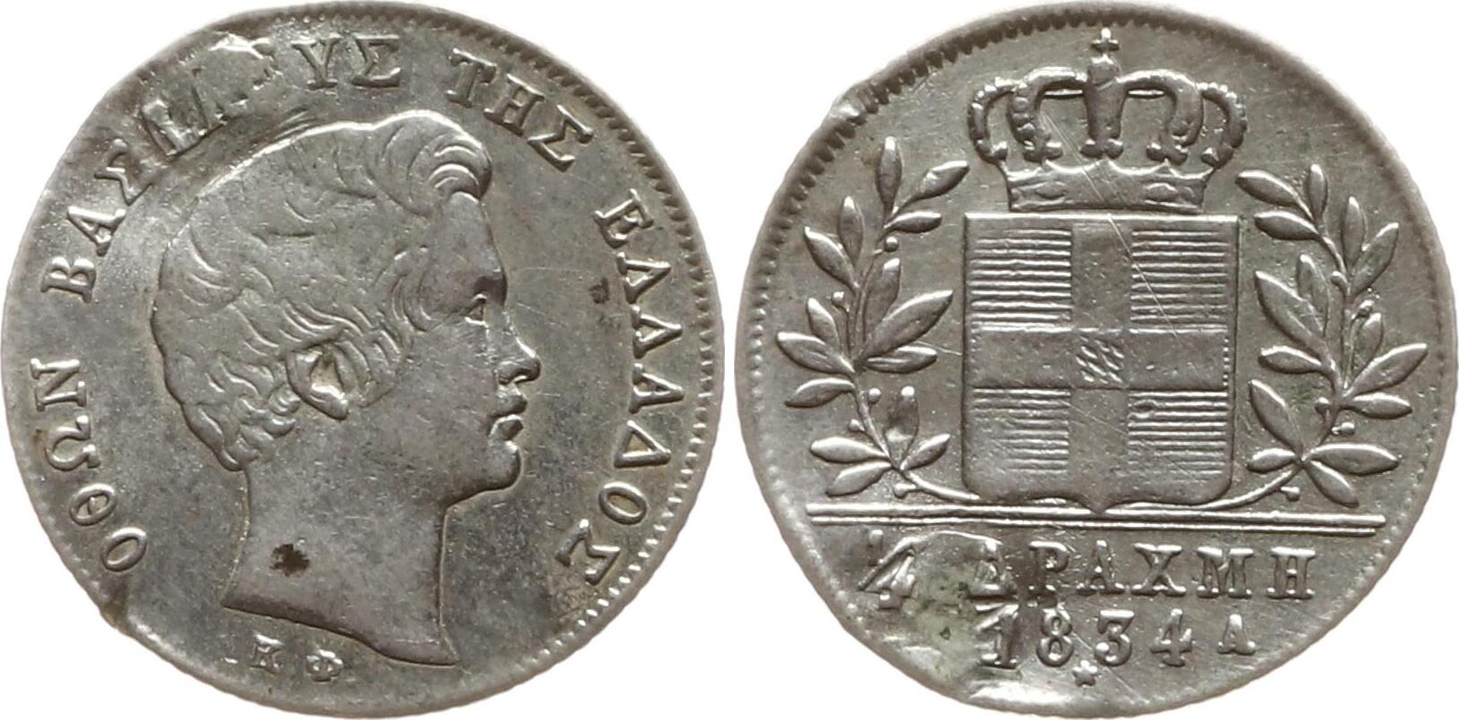 Griechenland, Königreich 1/4 Drachme 1834 A Otto von Bayern, 1832 ...