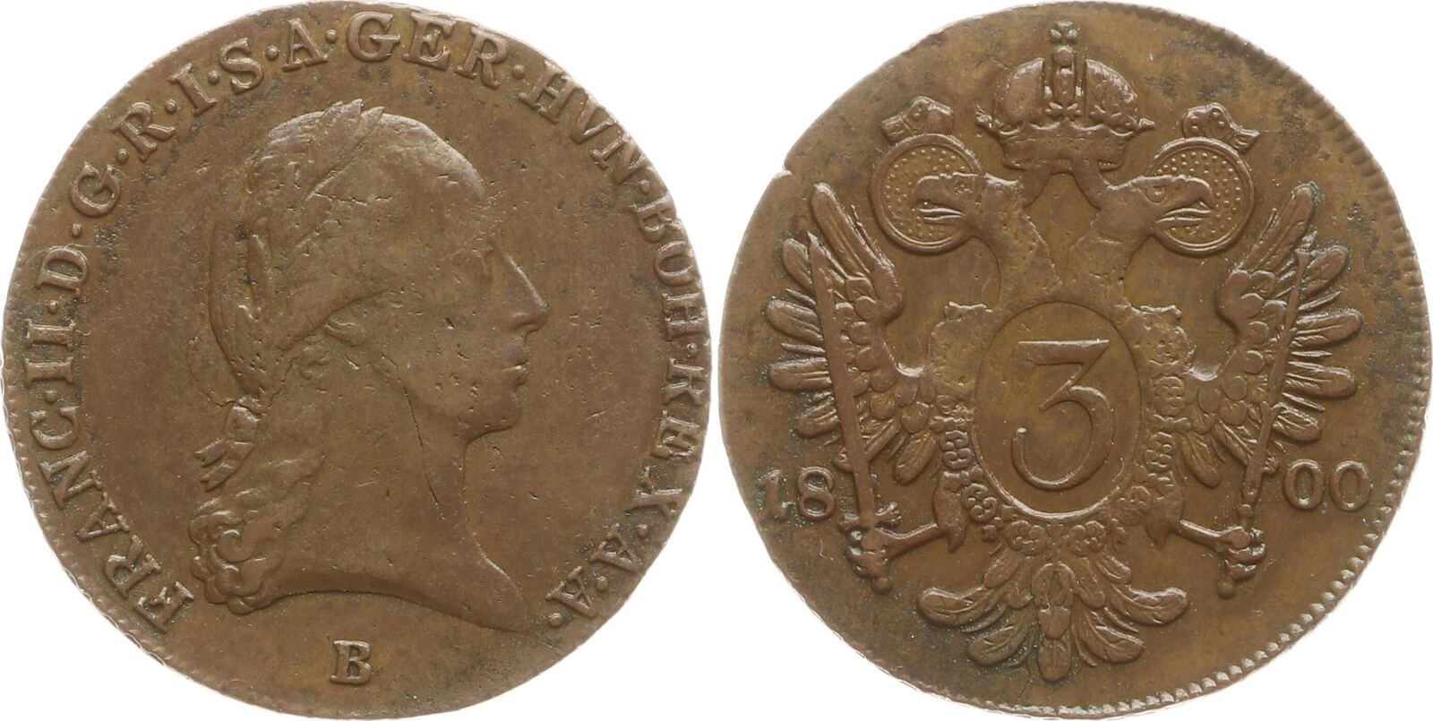 RDR - Haus Habsburg 3 Kreuzer 1800 B Franz II., 1792 - 1806, Kremnitz Sehr schön - vorzüglich ...