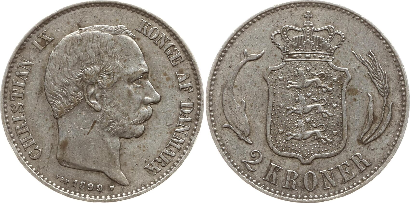 Dänemark, Königreich 2 Kronen 1899 Christian IX., 1863 - 1906 Gutes ...