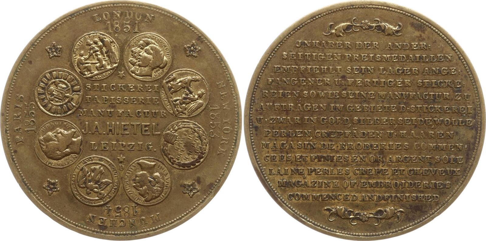 Sachsen, Stadt Leipzig Vergoldete Bronzemedaille 1855 Auf die ...