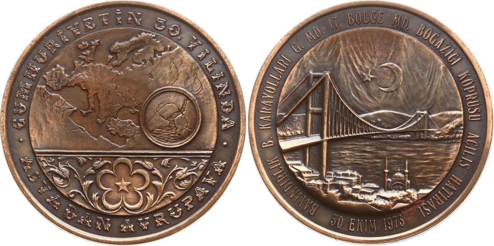 Türkei, Stadt Istanbul Bronzemedaille 1973 v. Kumuk, auf die Eröffnung ...