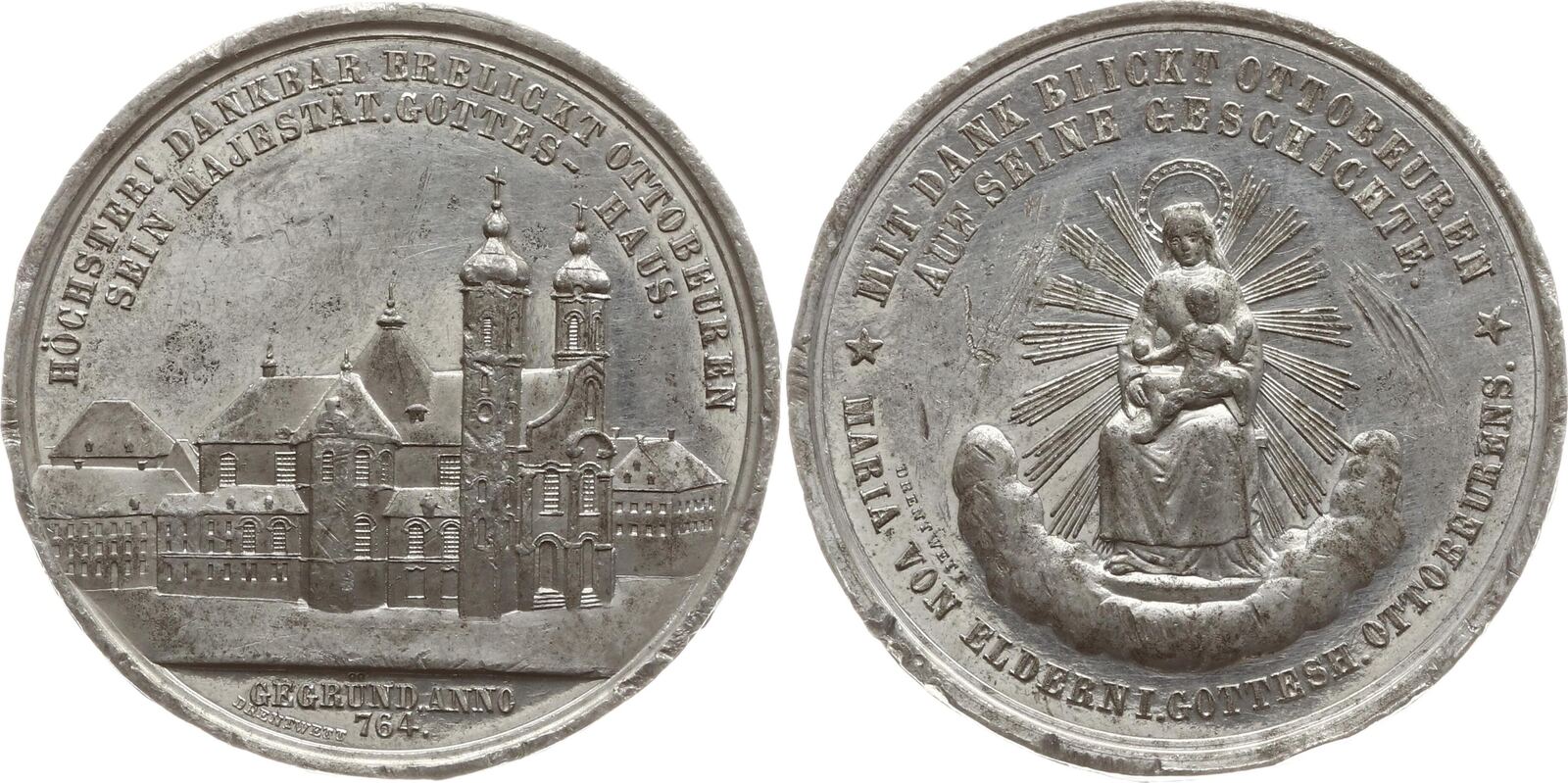 Bayern, Ottobeuren, Abtei Zinnmedaille o.J. (1864) v. Drentwett, 1100 J ...