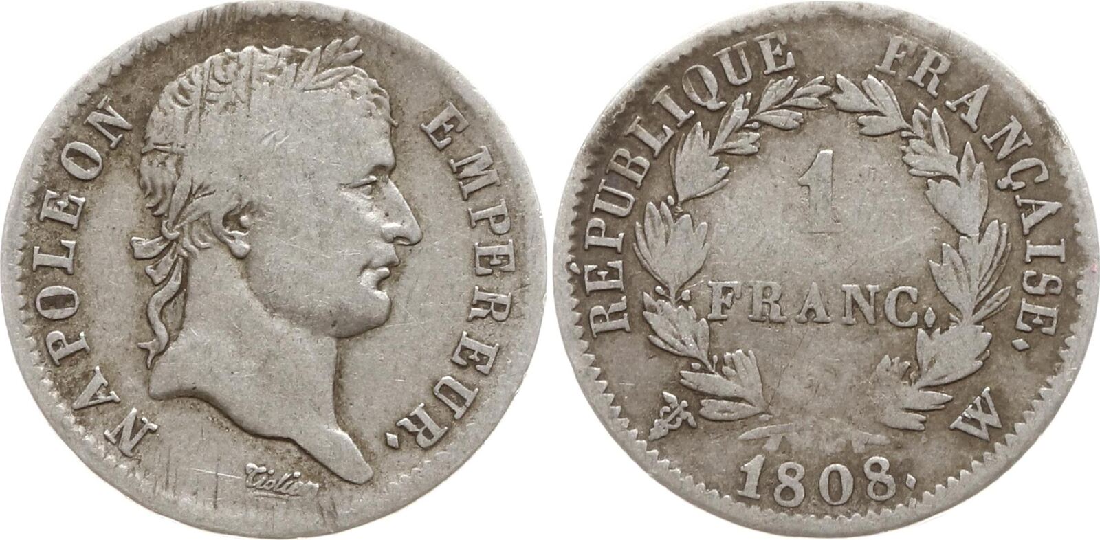 Frankreich, Kaiserreich 1 Franc 1808 W Napoleon I., 1804 - 1814, 1815 ...