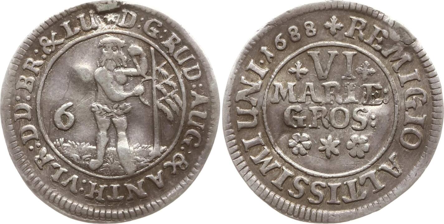 Braunschweig-Wolfenbüttel 6 Mariengroschen 1688 Rudolf August und Anton ...