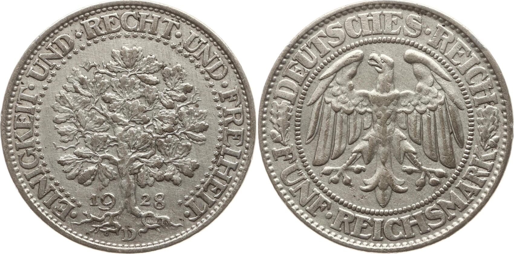 Weimarer Republik 5 Mark 1928 D Eichbaum Sehr schön - vorzüglich | MA-Shops