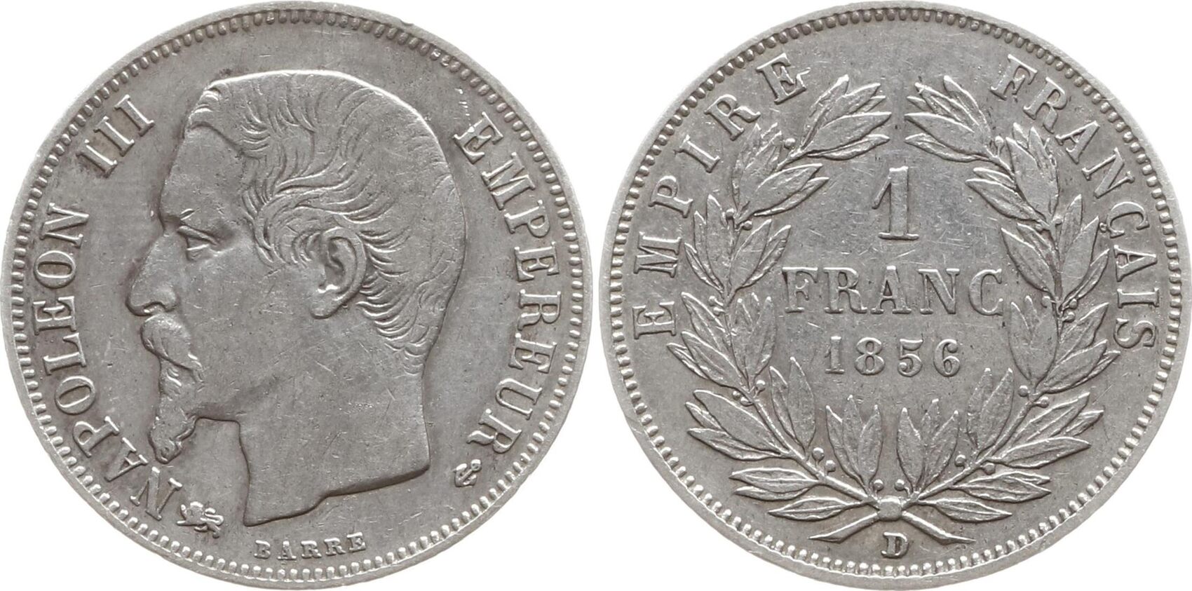 Frankreich, Kaiserreich 1 Franc 1856 D Napoleon III., 1852 - 1870, Lyon ...