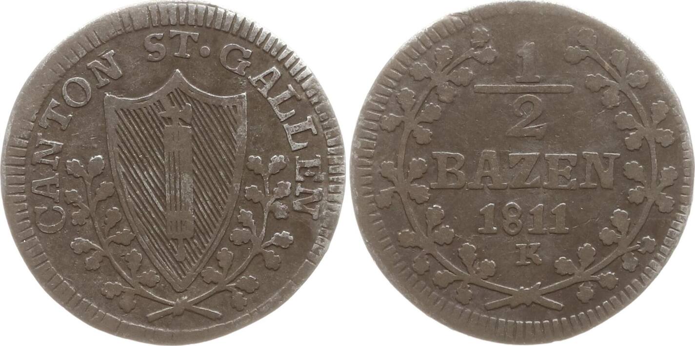 Schweiz - St. Gallen, Stadt 1/2 Batzen 1811 Sehr schön | MA-Shops