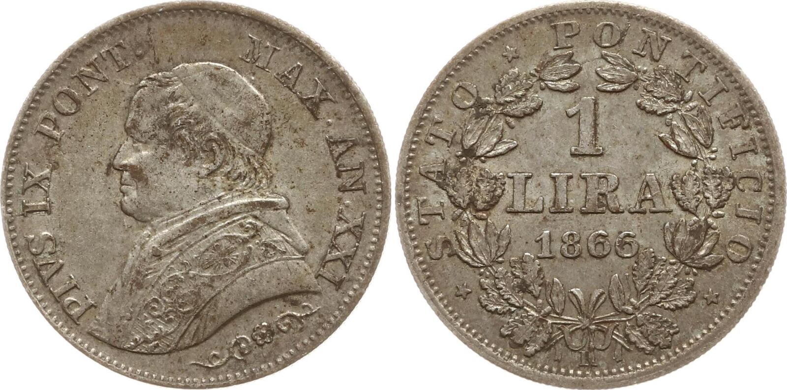 Vatikan 1 Lira 1866 R Pius IX., 1846 - 1878, Typ mit kleinem Kopf Sehr schön - vorzüglich, feine ...