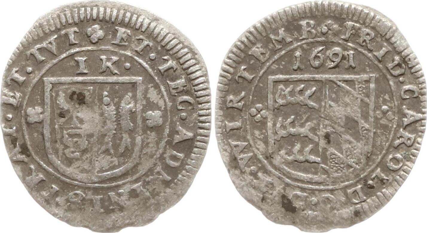 Württemberg, Herzogtum 1 Kreuzer 1691 Friedrich Karl, Administrator ...