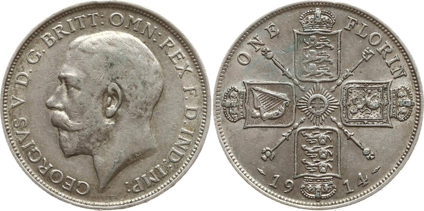 Großbritannien Florin 1914 George V., 1910 - 1936 Besser als sehr schön ...