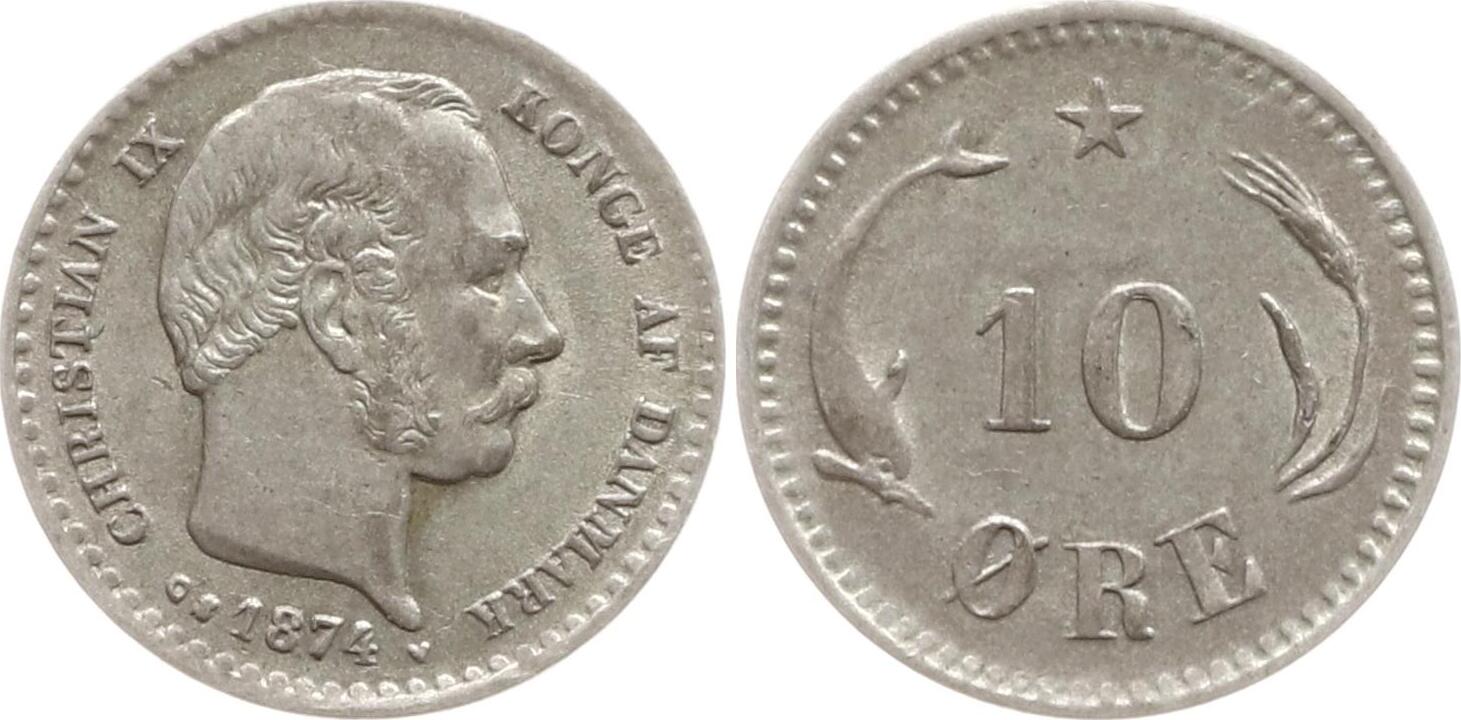 Dänemark, Königreich 1ß Öre 1874 Christian IX., 1863 - 1906 Sehr schön ...