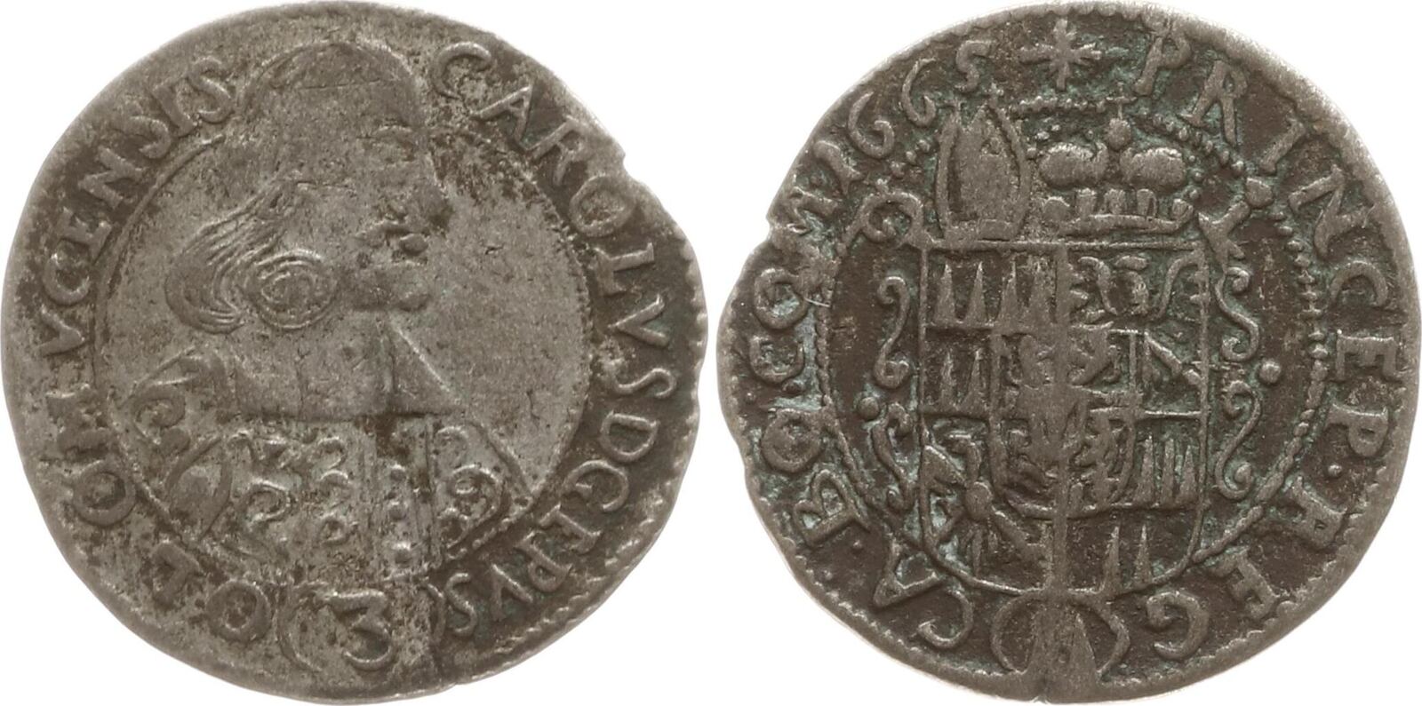 Olmütz, Bistum 3 Kreuzer (Groschen) 1665 Karl II. von Liechtenstein, 1664 - 1695 Sehr schön ...