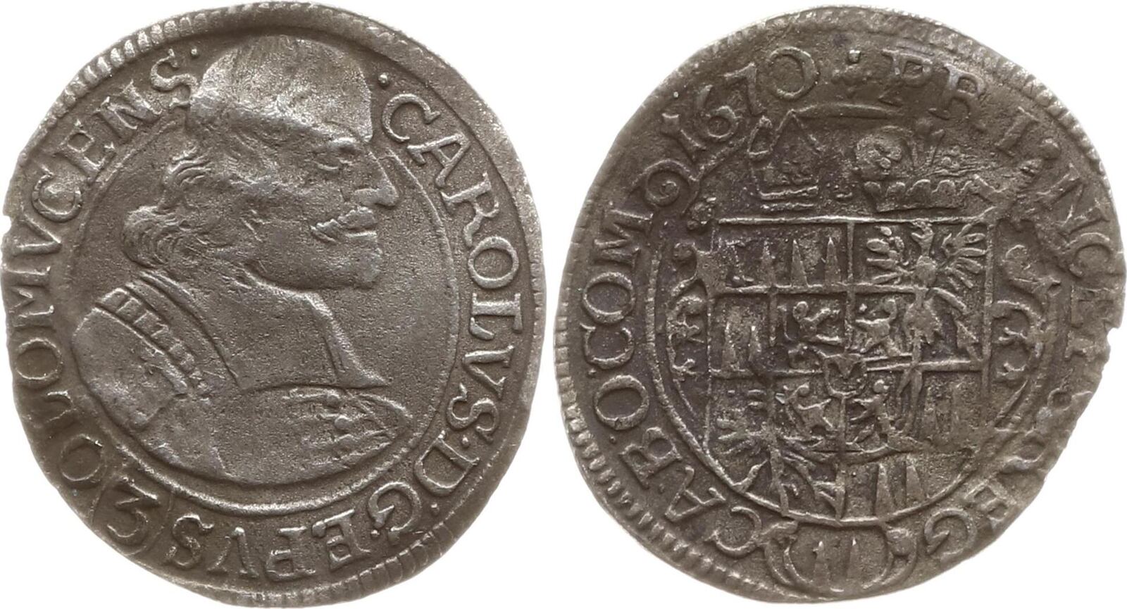 Olmütz, Bistum 3 Kreuzer 1670 Karl von Liechtenstein, 1664 - 1695 Sehr schön, etwas gewellt und ...