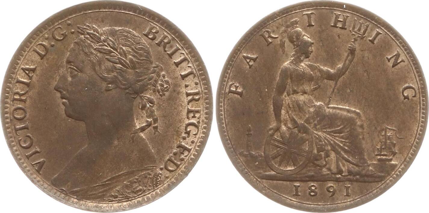 Großbritannien Farthing (1/4 Penny) 1891 Victoria, 1837 - 1901 Besser ...