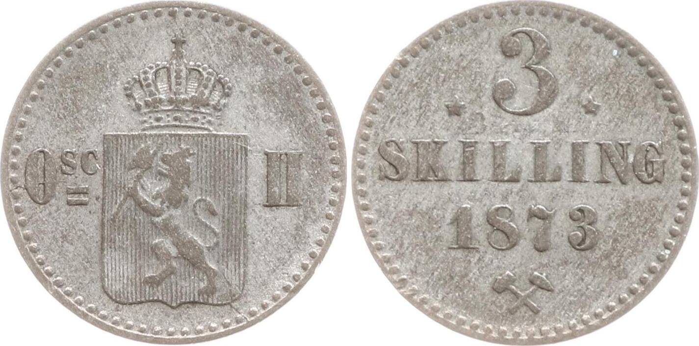 Norwegen 3 Skilling 1873 Oskar II., 1872 - 1905 Sehr schön, feine ...