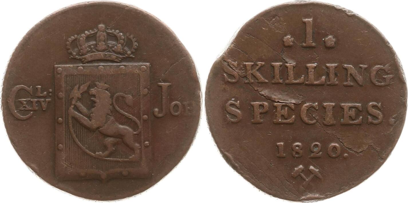 Königreich Norwegen 1 Skilling 1820 Carl XIV. Johann, 1818 - 1844 Sehr ...