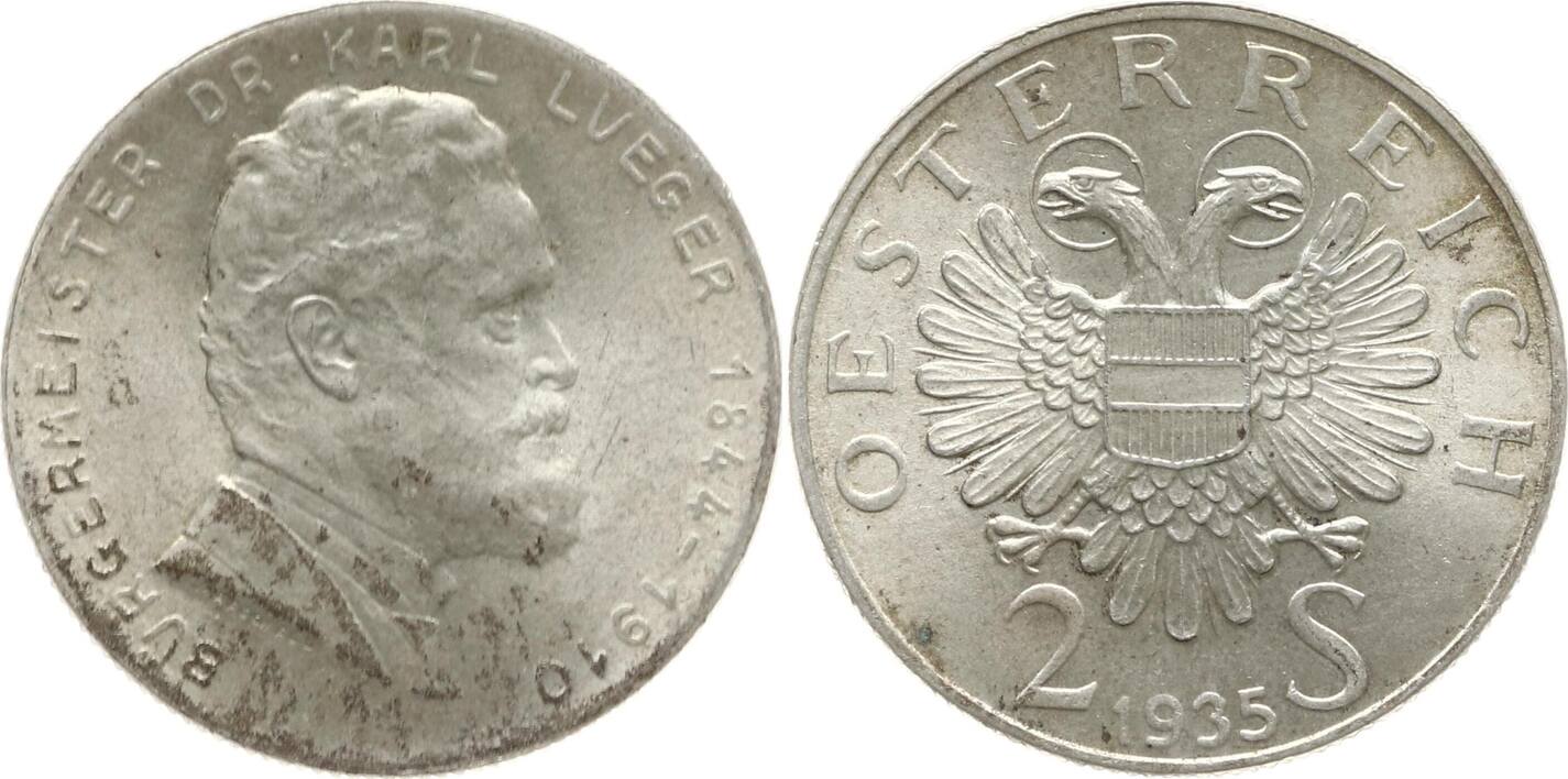 Österreich, 1. Republik 2 Schilling 1935 Dr. Karl Lueger Vorzüglich ...