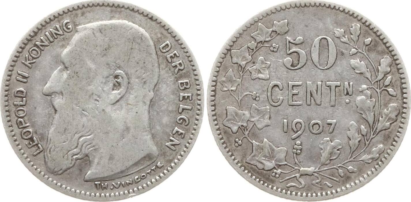 Belgien, Königreich 50 Centimes 1907 Leopold II., 1865 - 1909, Koning der Belgen Sehr schön | MA ...