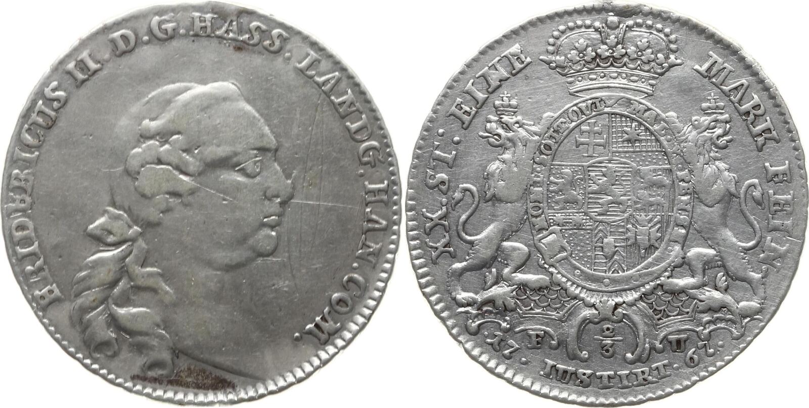 Hessen - Kassel 2/3 Taler 1767 FU Friedrich II., 1760 - 1785 Sehr schön ...