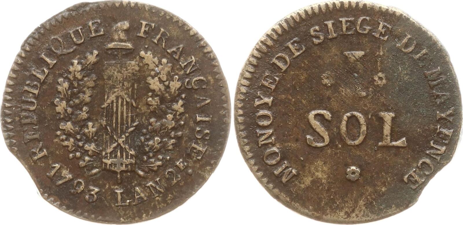 Mainz, Stadt 1 Sol de Mayence 1793 General d'Oyré, Prägung während ...