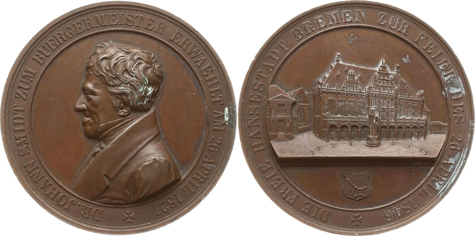 Bremen, Stadt Bronzemedaille 1846 v. Wilkens, a.d. 25-jährige ...