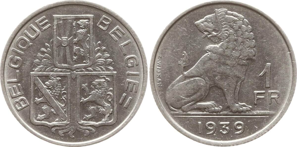 Belgien, Königreich 1 Franc 1939 Leopold III., 1934 - 1951 Sehr schön - vorzüglich | MA-Shops