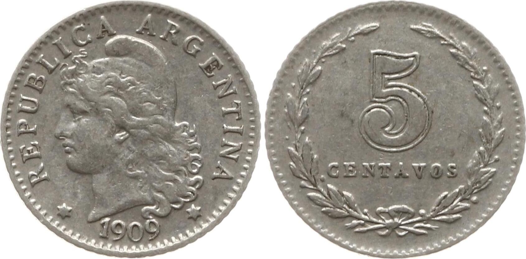 Argentinien 5 Centavos 1909 Besser als sehr schön | MA-Shops