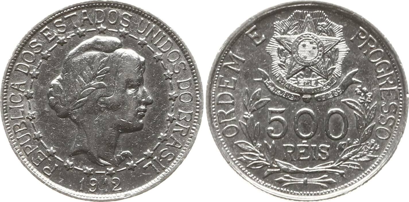 Brasilien 500 Reis 1912 Gutes sehr schön, etwas gereinigt | MA-Shops