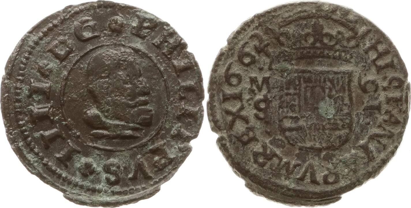 Spanien, Königreich 16 Maravedis 1664 S Philipp IV., 1621 - 1665 ...