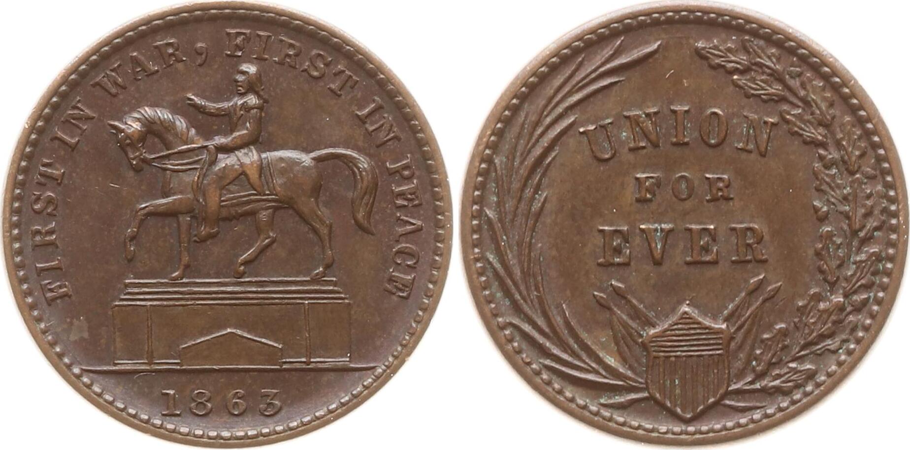 USA Civil War Token 1863 George Washington Reiterdenkmal, First in War ...