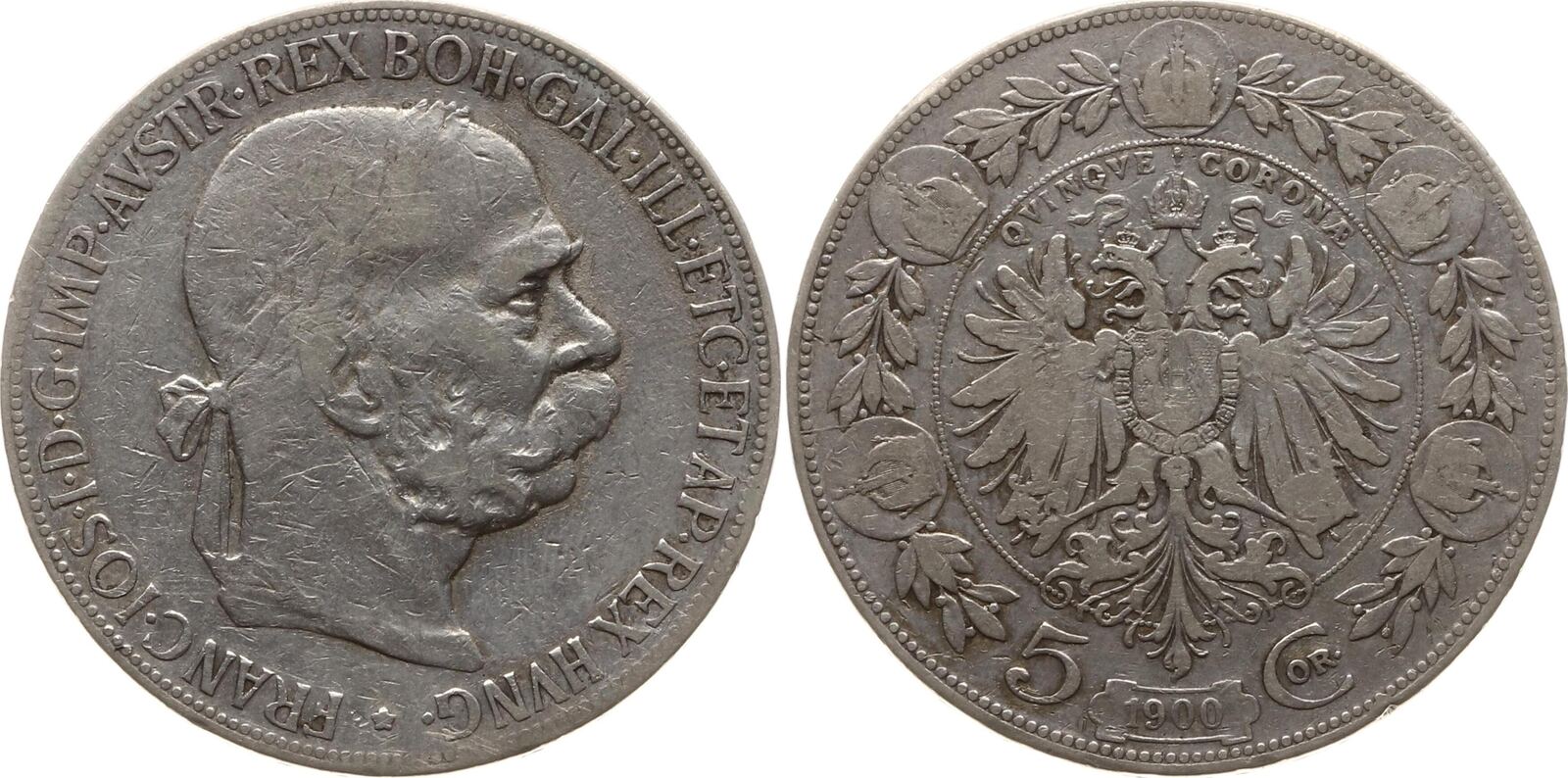 Österreich 5 Kronen 1900 Franz Joseph I., 1848 - 1916 Fast sehr schön ...