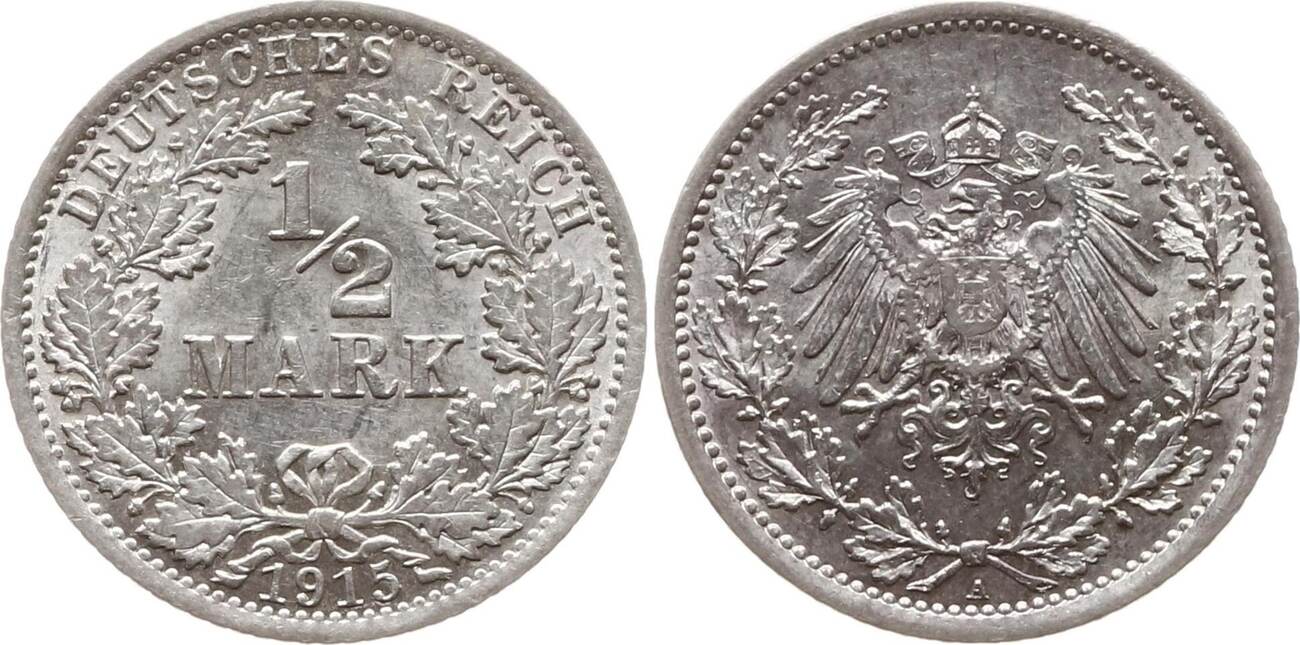 Deutschland, Kaiserreich 1/2 Mark 1915 A Vorzüglich - Stempelglanz | MA-Shops