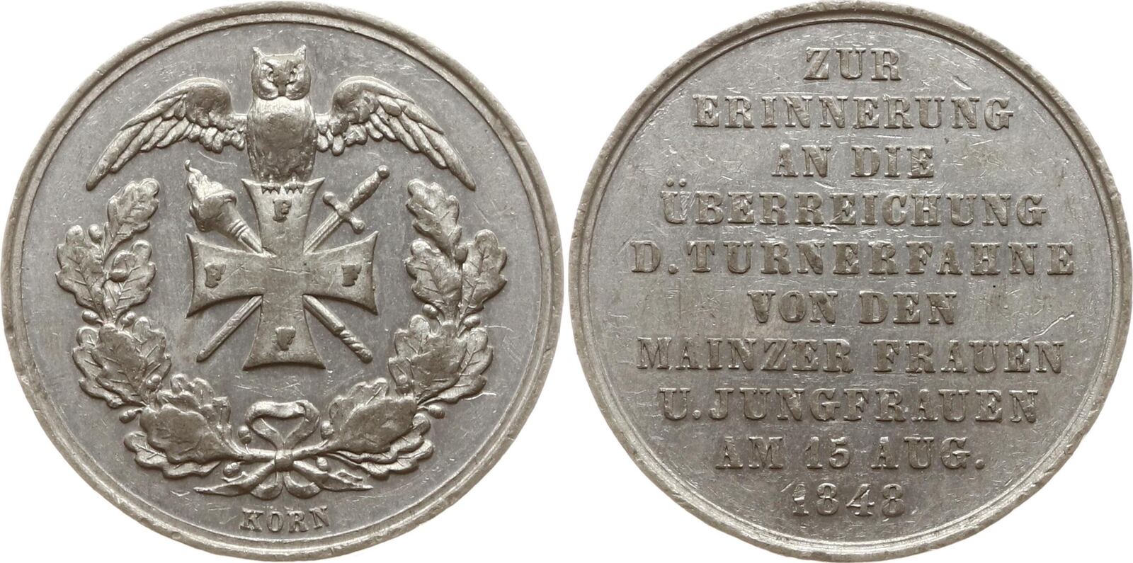 Mainz, Stadt Zinnmedaille 1848 v. Korn, Mainz, Überreichung der ...