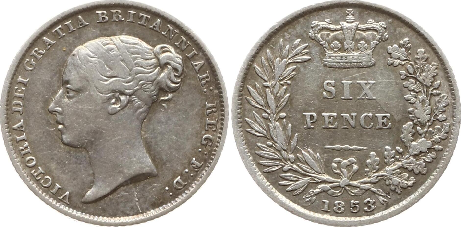 Großbritannien 6 Pence 1853 Victoria, 1837 - 1901, overdate, Jahreszahl ...