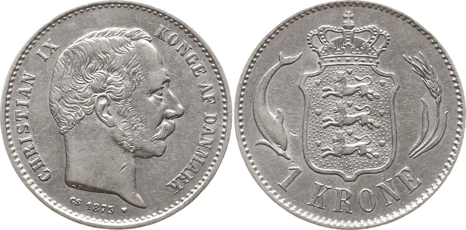 Dänemark, Königreich 1 Krone 1875 CS Christian IX., 1863 - 1906 Besser ...