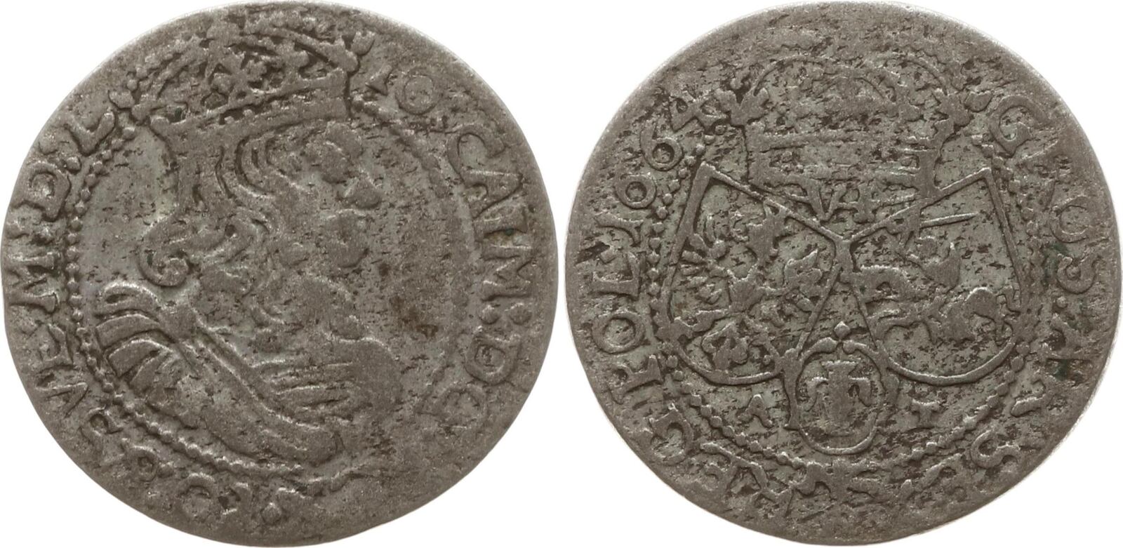 Polen, Königreich 6 Groschen 1664 AT Johann Casimir, 1649 - 1668 Schön ...