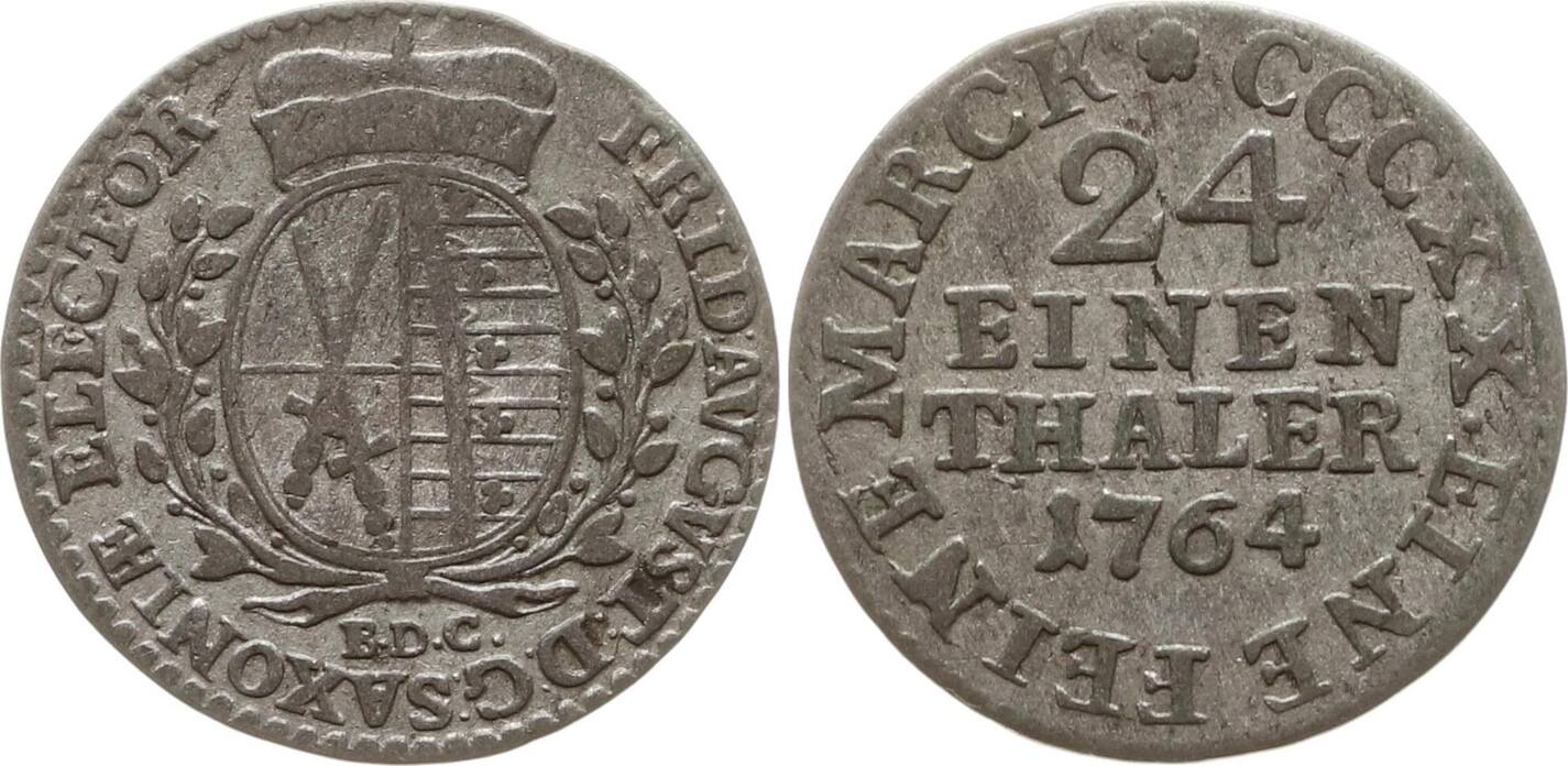 Sachsen, Kurfürstentum 1/24 Taler 1764 EDC Friedrich August III., 1763 ...