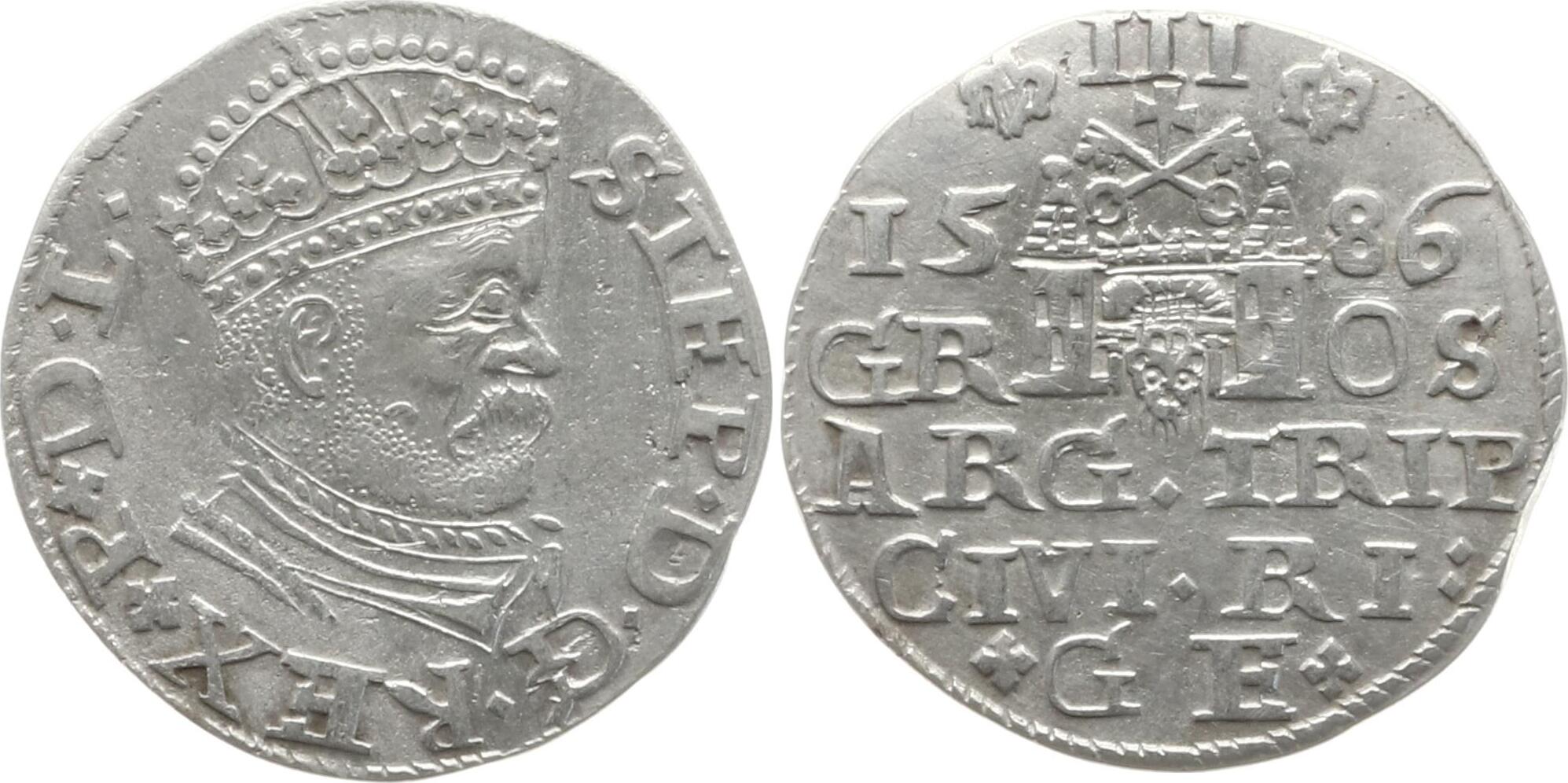 Polen, Stadt Riga 3 Groschen (Dreigröscher, Trojak) 1586 Stephan ...