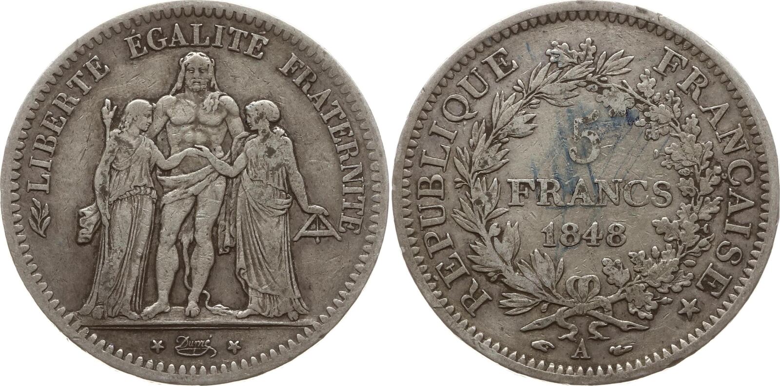 Frankreich, 2. Republik 5 Francs 1848 A Typ Hercule, Paris Sehr schön, feine Patina, kl ...