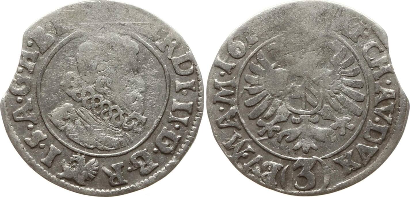 RDR, Haus Habsburg, Königreich Böhmen 3 Kreuzer (Groschen) 1624 Ferdinand II., 1619 - 1637 ...