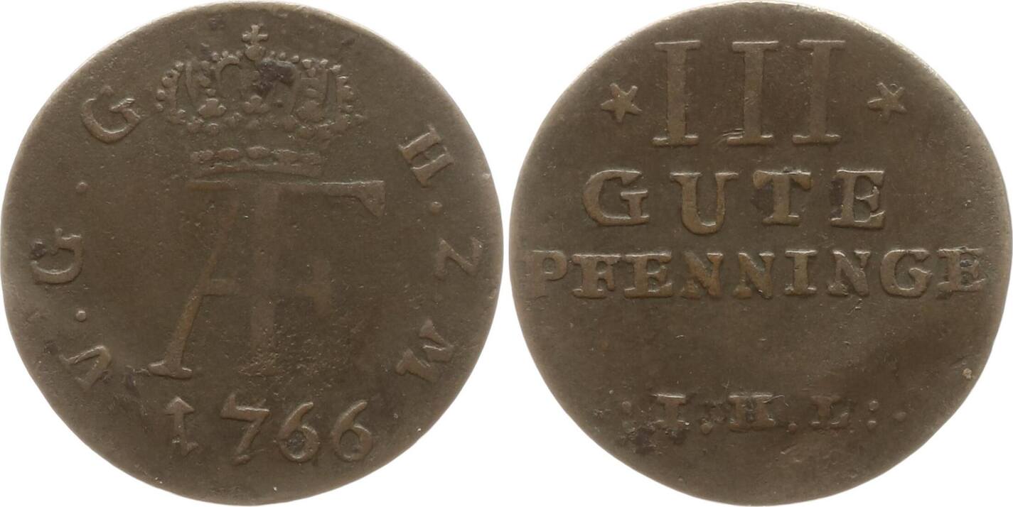 Mecklenburg-Strelitz, Herzogtum 3 Pfennig 1766 Adolph Friedrich IV ...