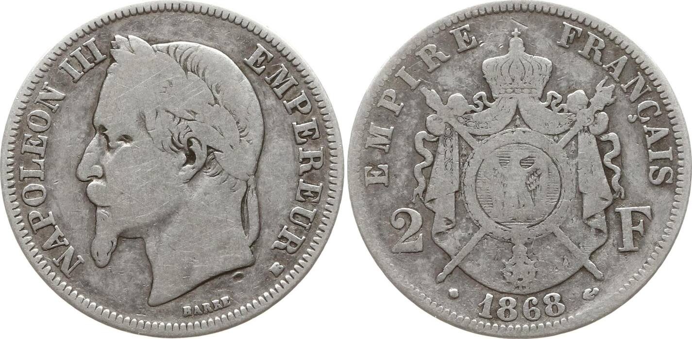 Frankreich, Kaiserreich 2 Francs 1868 BB Napoleon III., 1852 - 1870, Straßburg Schön | MA-Shops