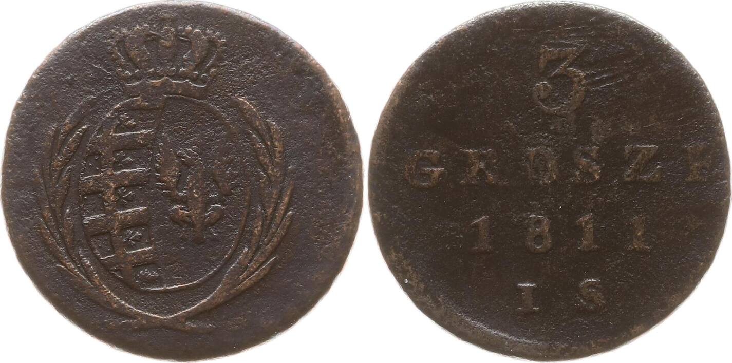 Polen - Herzogtum Warschau 3 Groschen (3 Grosze) 1811 IS Friedrich ...