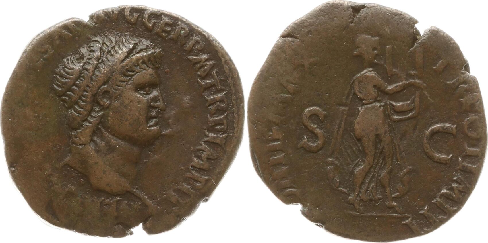 Römische Kaiserzeit As 65 Nero, 54 - 68, Lugdunum, Kaiser im Gewand des ...