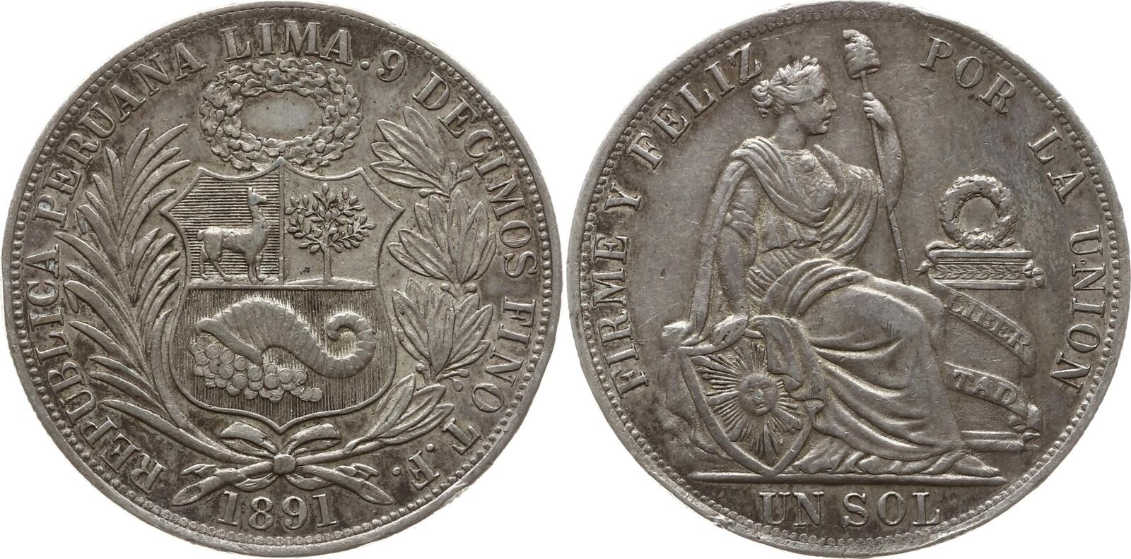 Peru 1 Sol 1891 Lima Besser als sehr schön | MA-Shops