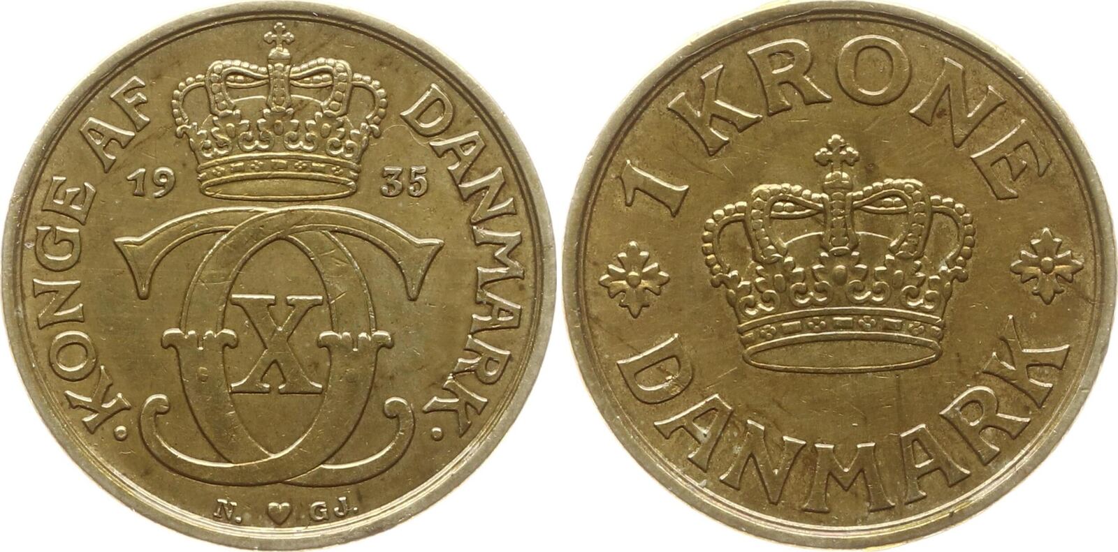 Dänemark, Königreich 1 Krone 1935 Christian X., 1912 - 1947 Sehr schön ...