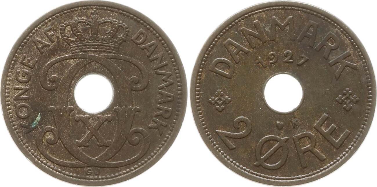 Dänemark, Königreich 2 Öre 1927 Christian X., 1912 - 1947 Sehr schön ...