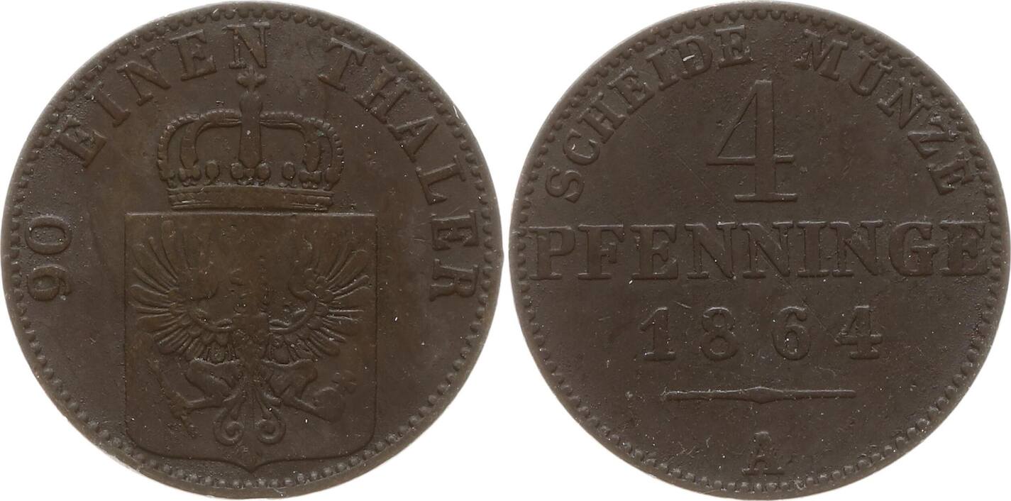 Preußen, Königreich 4 Pfennig 1864 A Wilhelm I., 1861 - 1888 Sehr schön ...