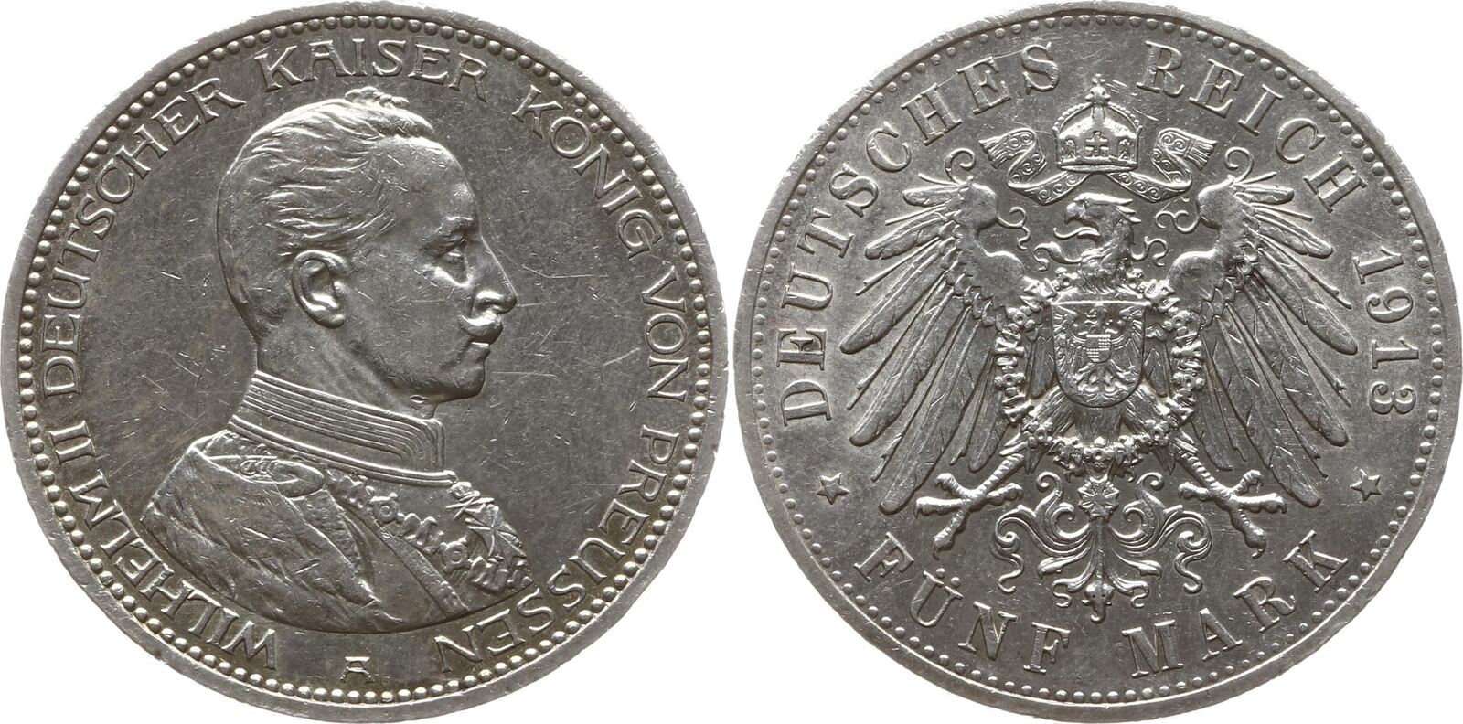 Kaiserreich Deutschland, Königreich Preußen 5 Mark 1913 A Wilhelm II., 1888 - 1918, Büste in ...